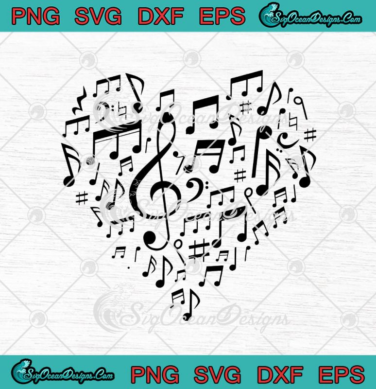Music Heart Notes Love Singers Band Instruments Note Music Lover SVG ...