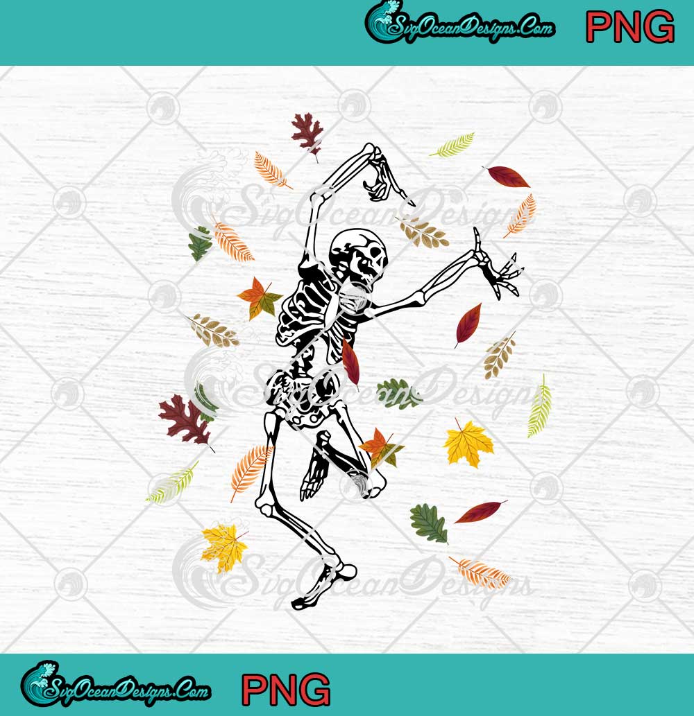 Dancing Skeleton With Autumn Leaves Fall PNG Digital Download - SVG PNG ...