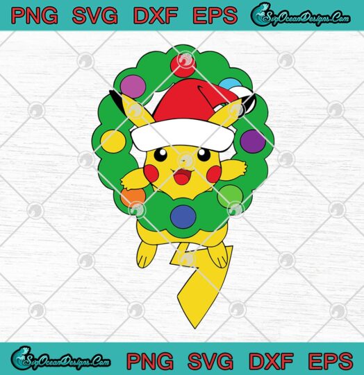 Pikachu Christmas Wreath SVG, Pokemon Cartoon Merry Christmas SVG PNG ...