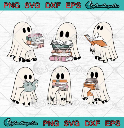 Ghost Reading Teacher Halloween SVG - Retro Librarian Book Lovers ...