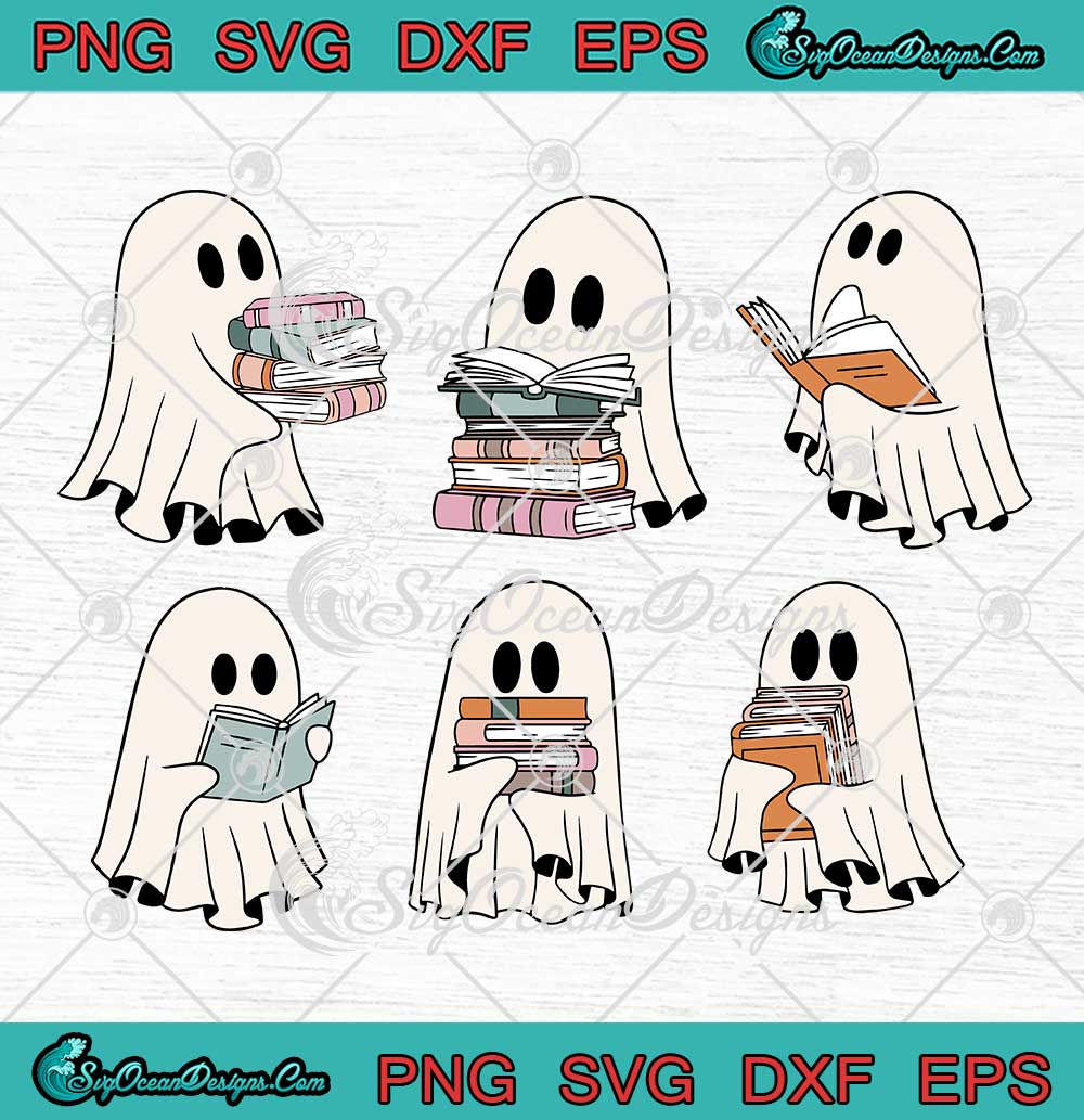 Ghost Reading Teacher Halloween SVG - Retro Librarian Book Lovers Halloween SVG PNG EPS DXF PDF ...