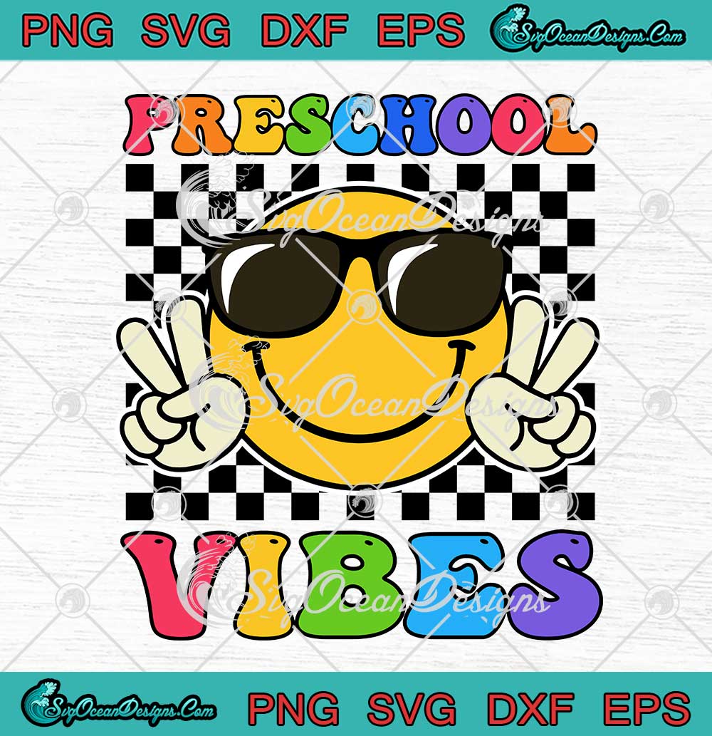 Preschool Vibes Groovy Retro SVG - Smiley Face Teacher Gift SVG - Back ...