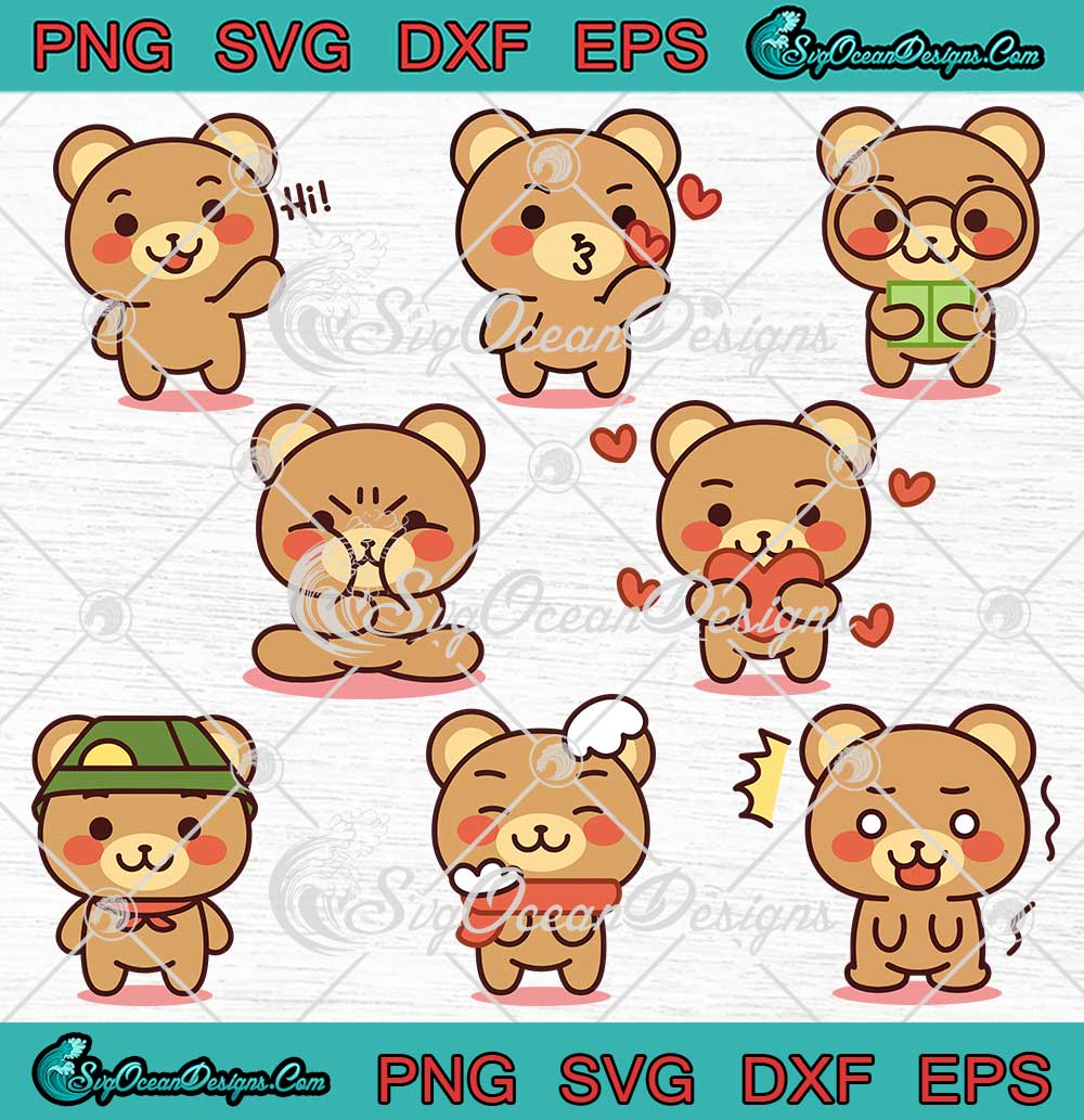 Isolated Bear Kawaii Emoji Bundle SVG - Cute Emoji Of A Bear Girls Kids ...