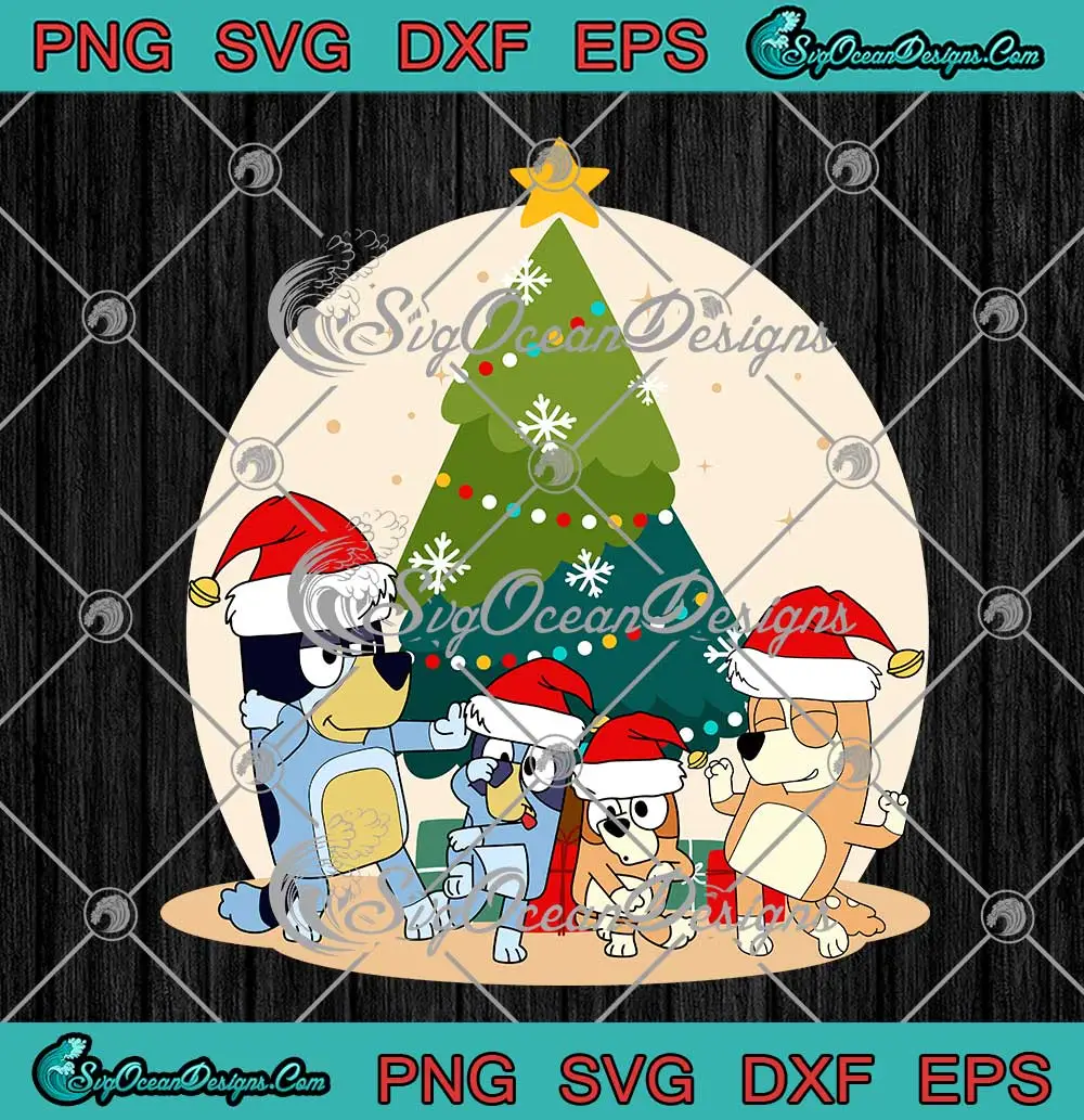 Bluey Family Merry Christmas Retro SVG - Bluey Xmas Holiday SVG PNG ...