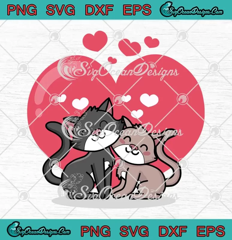 Cute Cat Hearts Valentine's Day SVG - Cat Lovers Couple Gift SVG PNG ...