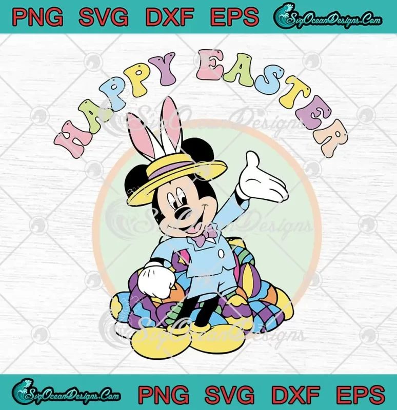 Mickey Bunny Ears Happy Easter SVG - Groovy Retro Easter Day SVG PNG ...