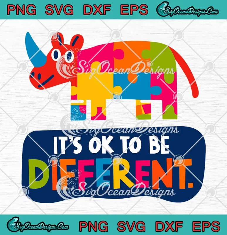 Rhino Puzzle SVG - It's Ok To Be Different SVG - Autism Awareness SVG ...