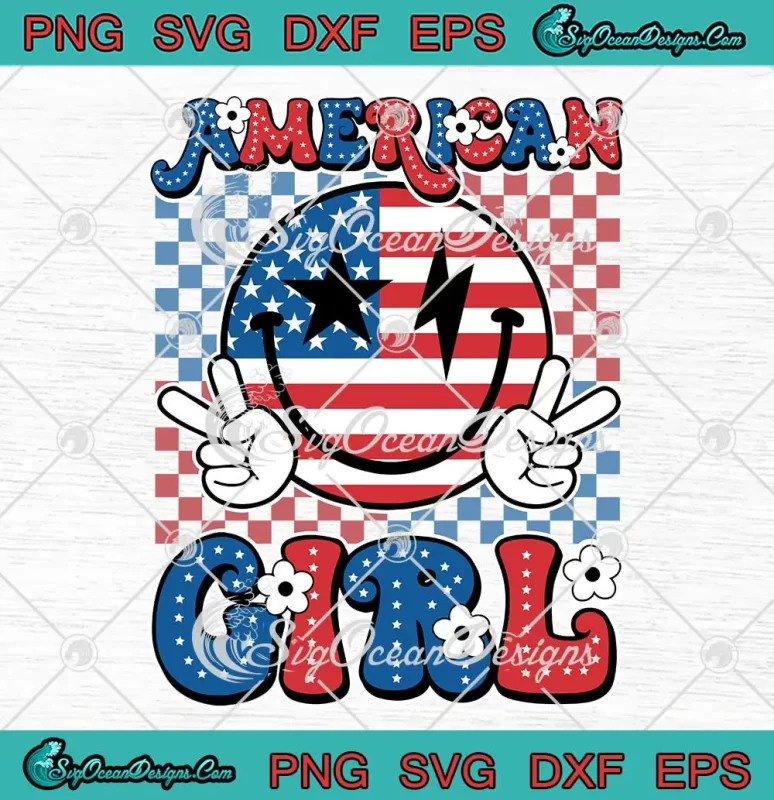 Smile American Girl Retro Groovy SVG - 4th Of July Patriotic SVG PNG ...