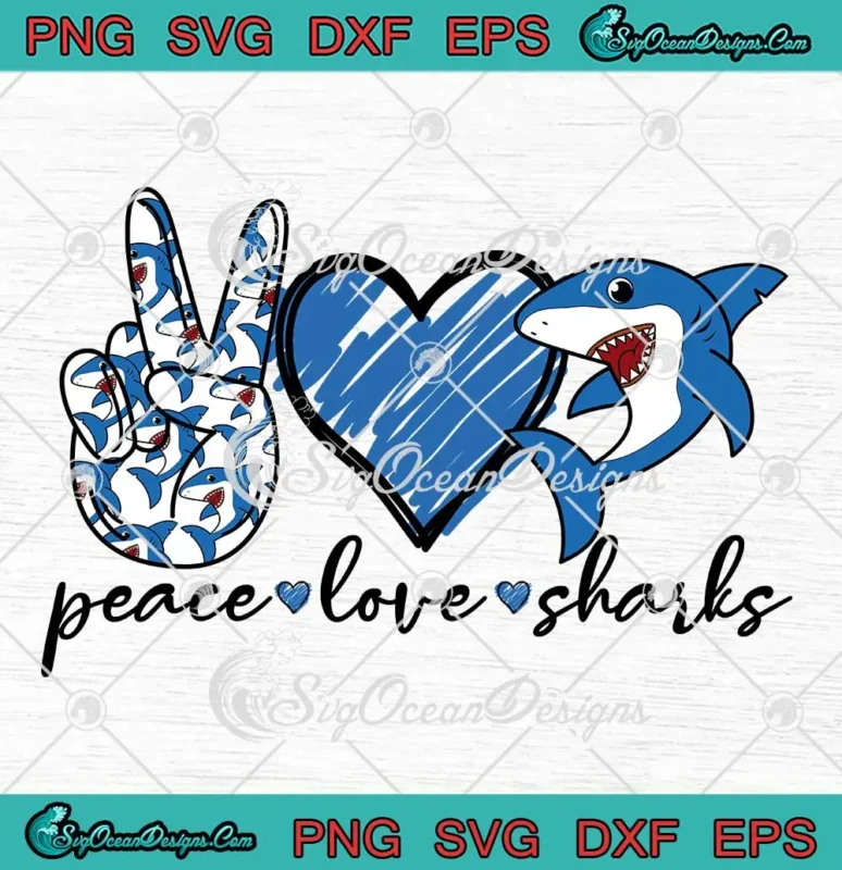 Peace Love Sharks Hippie Heart SVG - Shark Lover Gift SVG PNG, Cricut File