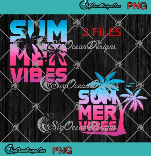 Summer Vibes Summer Vacation PNG - Retro Tropical Beach Vibes PNG JPG Clipart, Digital Download