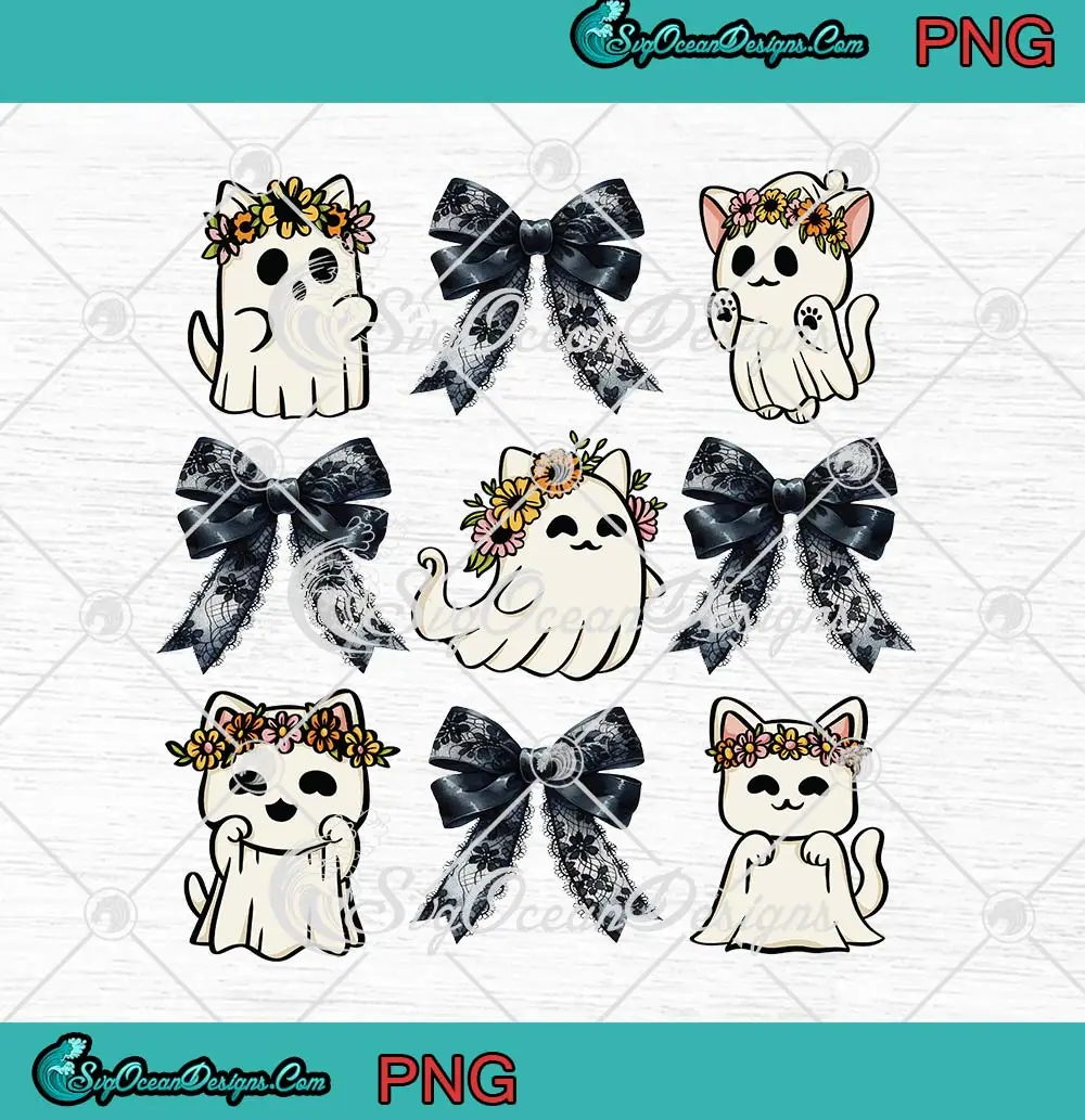 Halloween Coquette Cat Ghost PNG - Spooky Coquette Bow PNG JPG Clipart ...