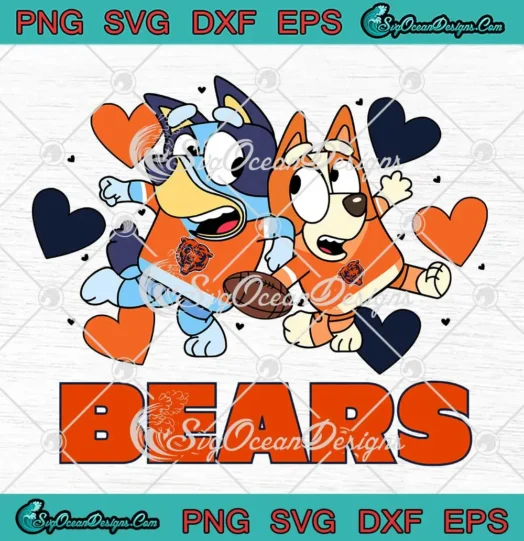 Bluey Chicago Bears Hearts SVG - Bluey And Bingo Bears NFL Football SVG ...