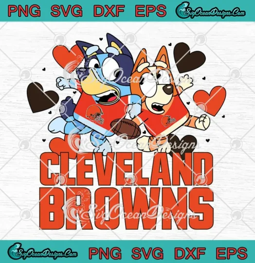 Bluey Cleveland Browns Hearts SVG - Bluey And Bingo Football Team SVG ...