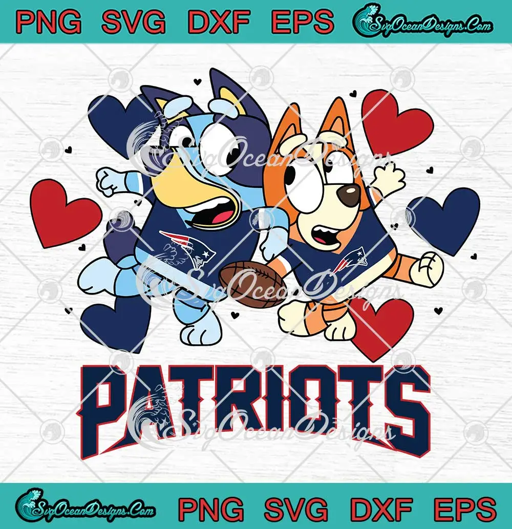 Bluey New England Patriots Hearts SVG - Bluey And Bingo Patriots NFL ...