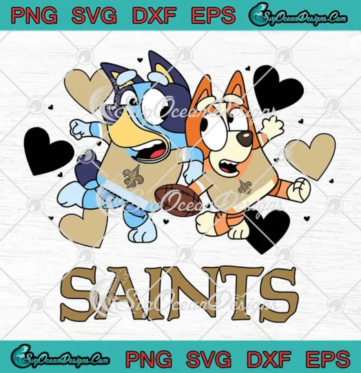 Bluey New Orleans Saints Hearts SVG - Bluey And Bingo Saints Football ...