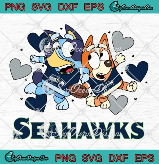 Bluey Seattle Seahawks Hearts SVG - Bluey And Bingo Football Team SVG ...
