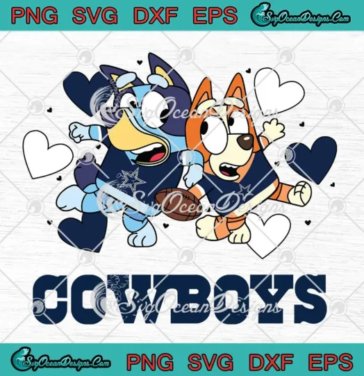 Dallas Cowboys Bluey Hearts SVG - Bluey And Bingo Cowboys NFL Football ...