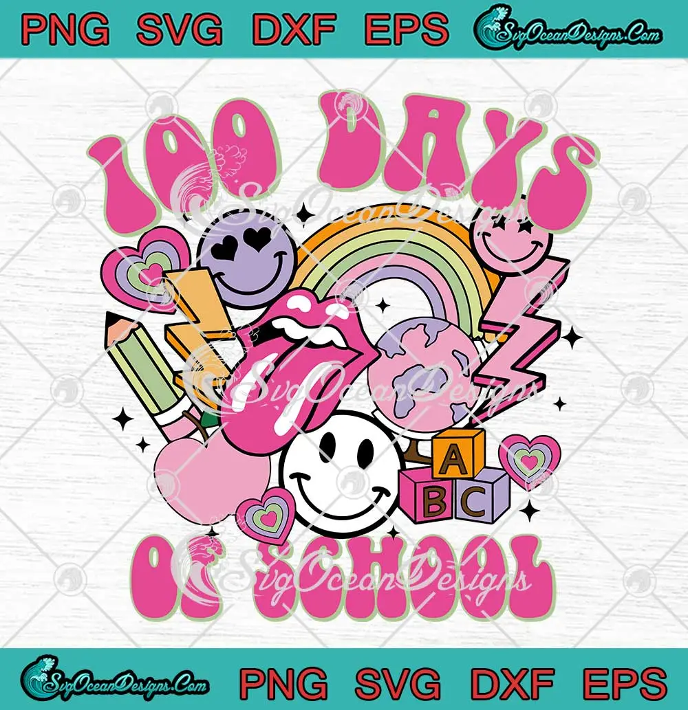 Groovy 100 Days Of School SVG - Cute Gift For Teachers SVG PNG, Cricut File