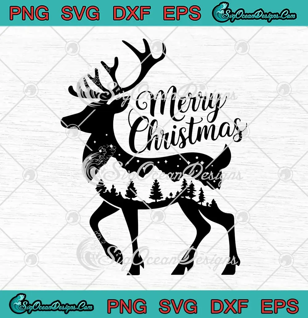 Merry Christmas Reindeer Silhouette SVG - Xmas Season SVG PNG, Cricut File