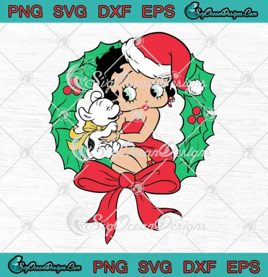 Betty Boop Christmas Wreath Bow SVG - Betty Boop Cartoon Xmas SVG PNG, Cricut File