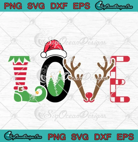 Christmas Love Word SVG - Elf Santa Reindeer Xmas SVG PNG, Cricut File