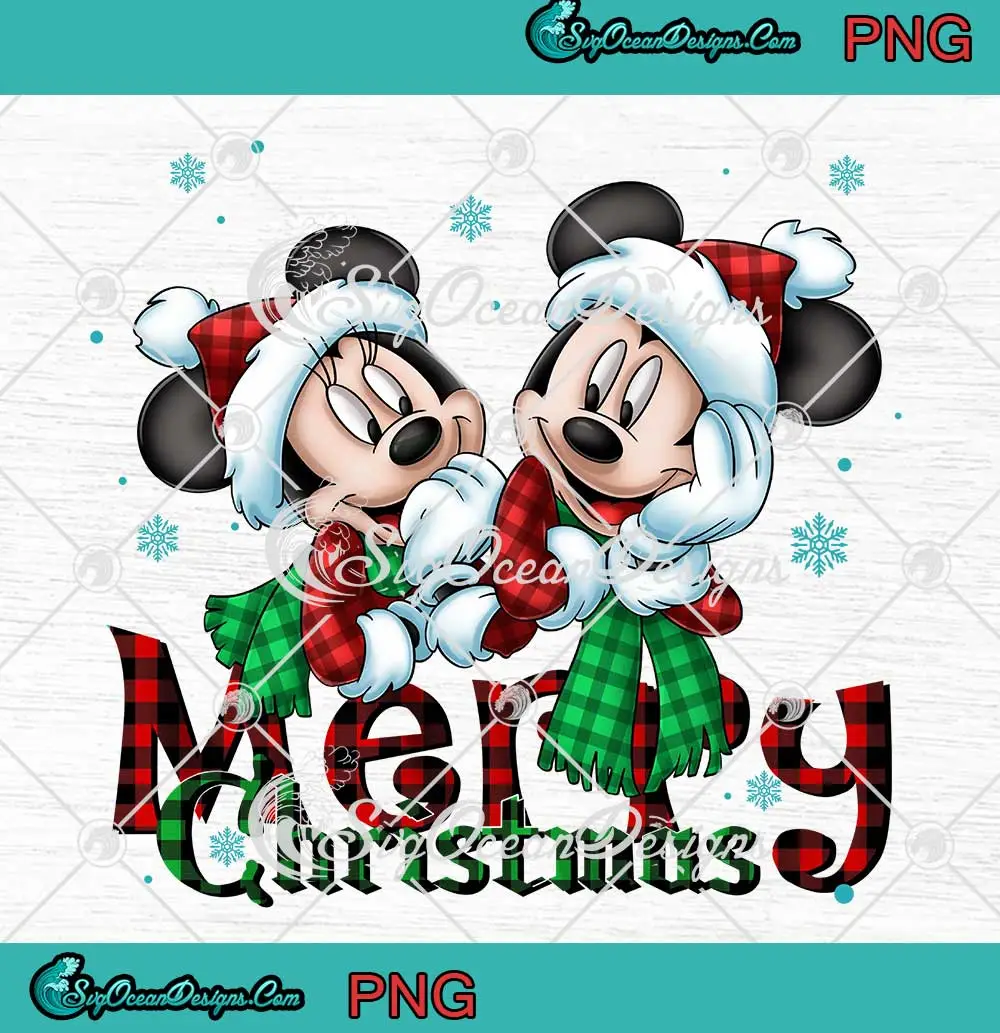 Merry Christmas Mickey And Minnie PNG - Disney Christmas Buffalo Plaid PNG Clipart, Digital Download