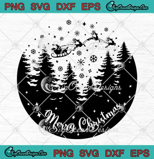 Merry Christmas Scene SVG - Santa Sleigh Xmas Family SVG PNG, Cricut File
