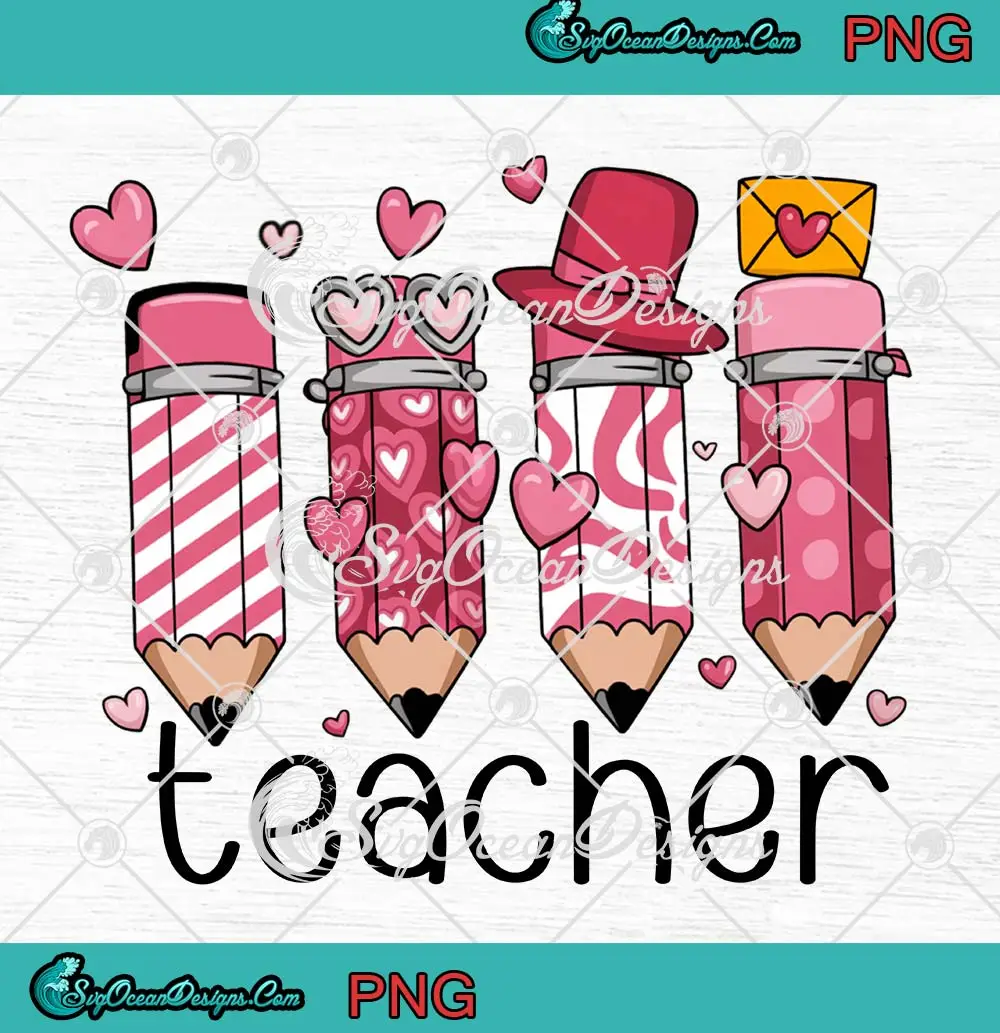 Teacher Pencil Hearts Valentine PNG - Teacher Valentine's Day PNG ...