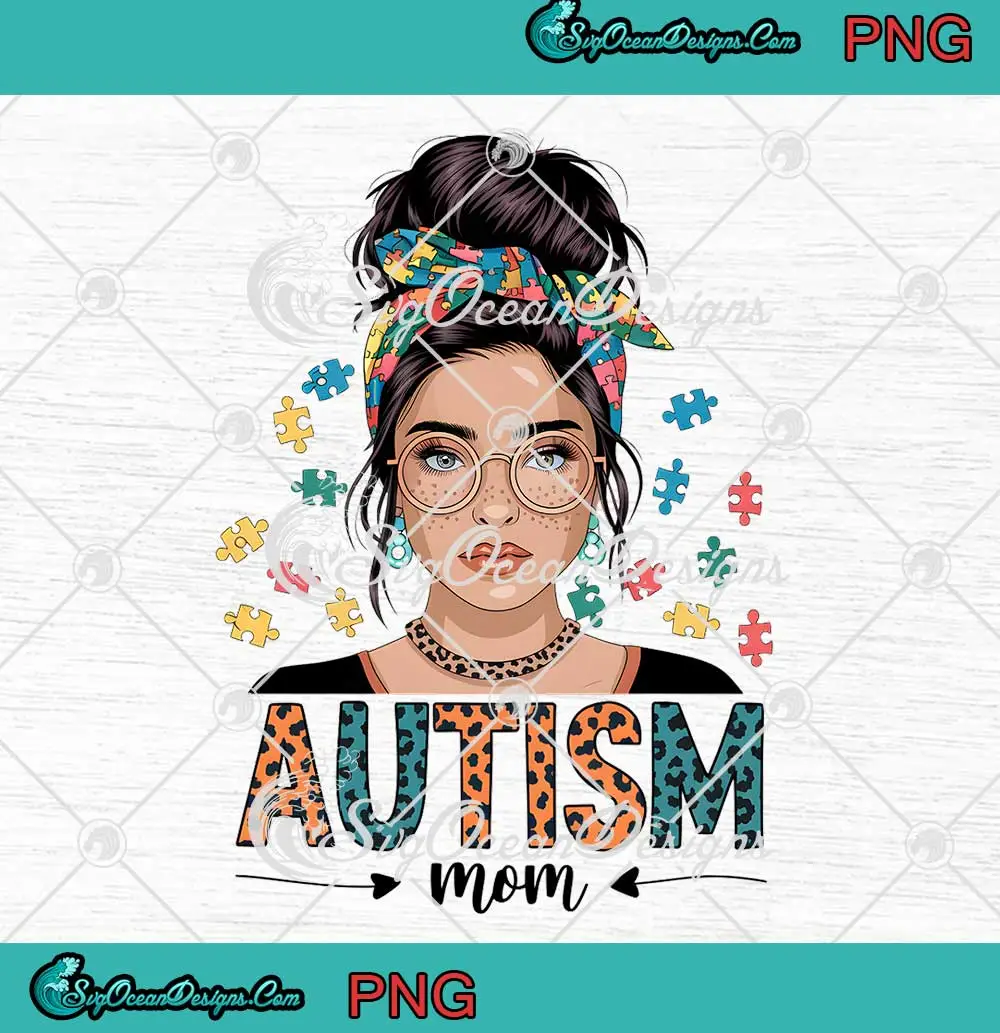 Autism Mom Messy Bun PNG - Autism Awareness Month PNG Clipart, Digital ...