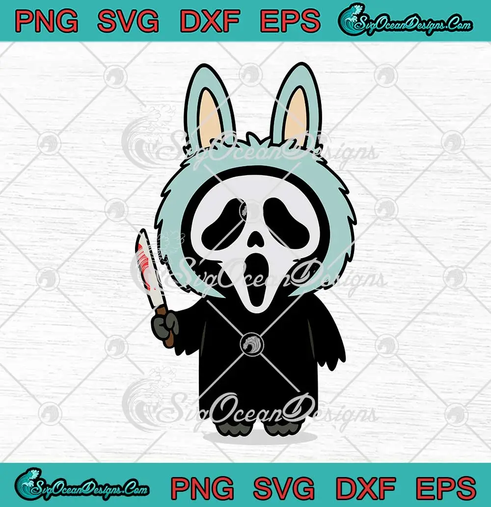 Labubu Ghostface Halloween SVG - Horror Kawaii Labubu SVG PNG, Cricut File
