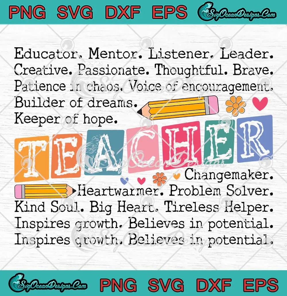 Educator Mentor Listener Leader SVG - Teacher Words Teacher Life SVG ...